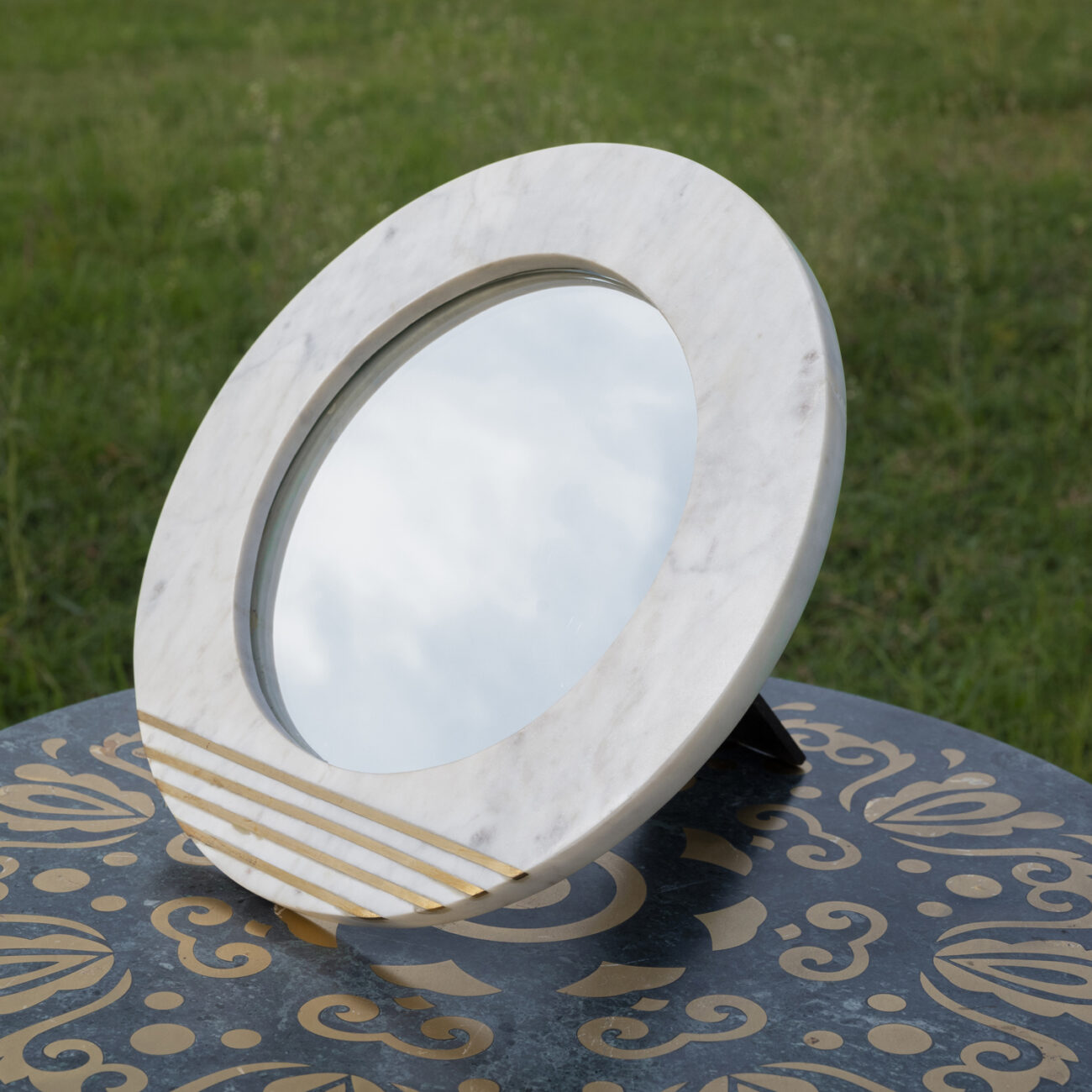 White Marble Mirror With Gold Torture